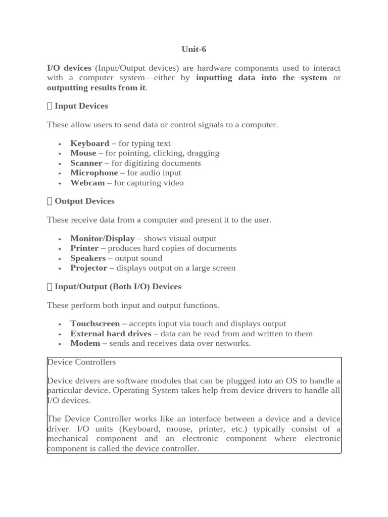 Unit-6 Intput Output Hardware | PDF | Database Index | File System