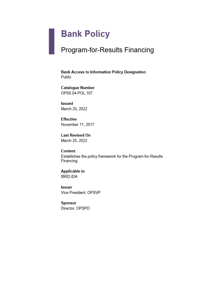Policy PforR | PDF | International Development Association ...
