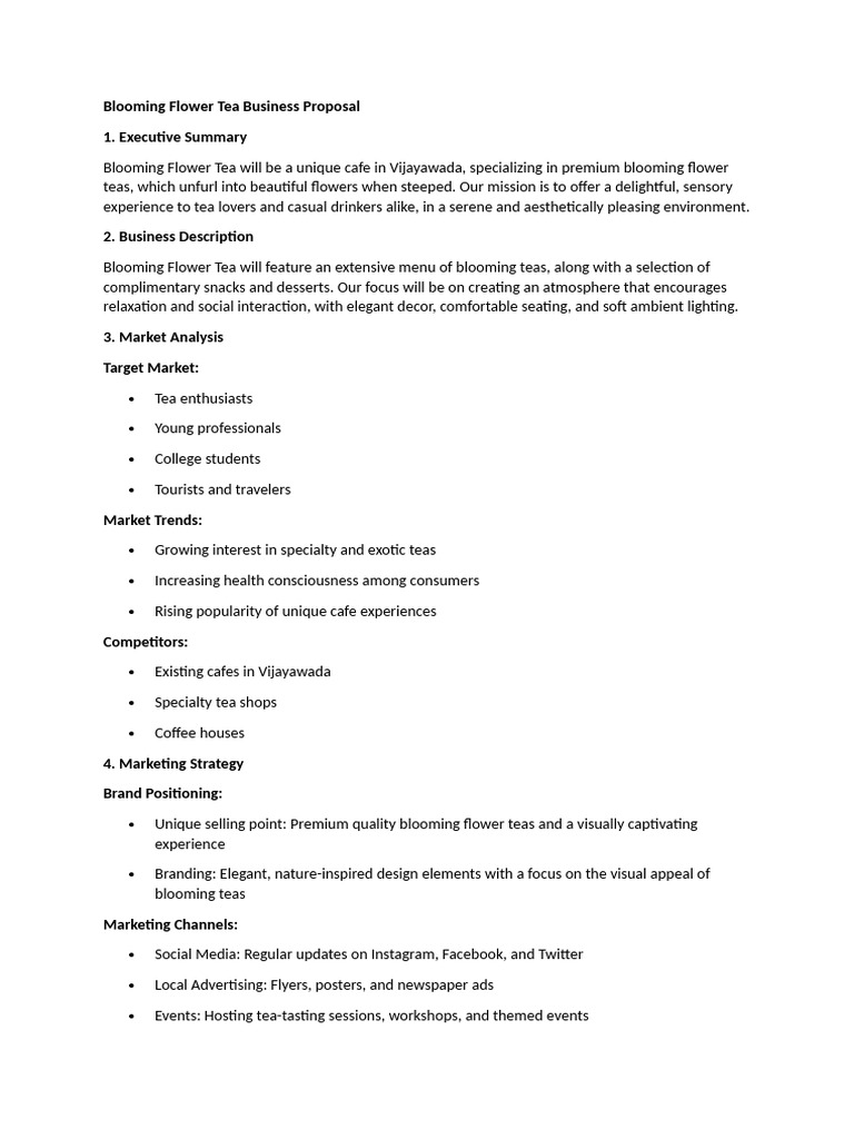 Blooming Flower Tea Cafe Proposal | PDF | Coffeehouse | Marketing