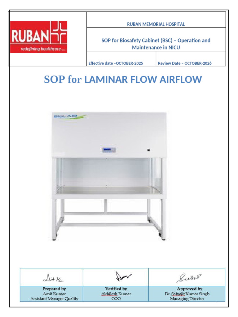 SOP Biosafety Cabinet NICU | PDF | Health Care | Medicine