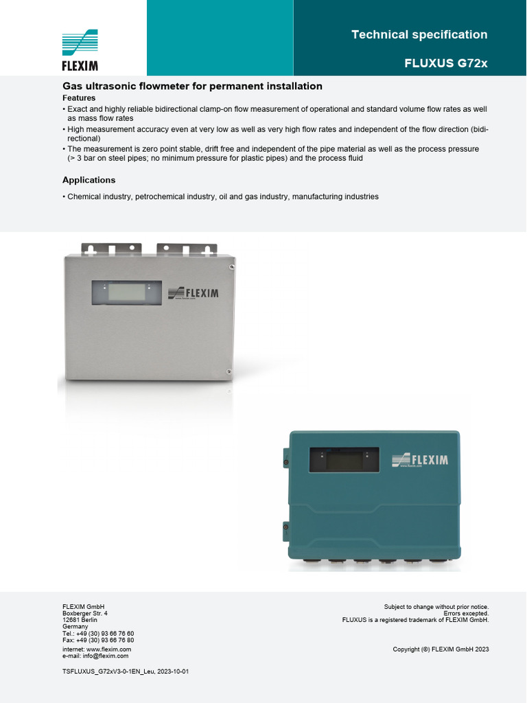 FLUXUS-G72x | PDF | Flow Measurement | Transparent Materials