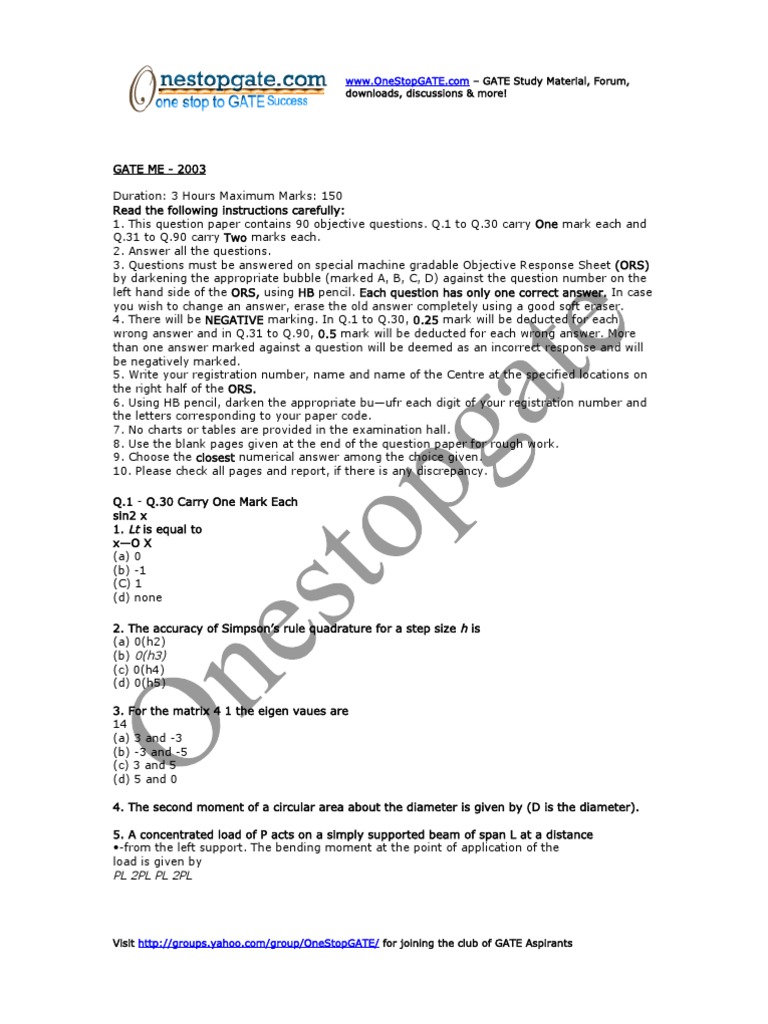 GATE Mechanical Engineering Sample Paper 7 | PDF | Technology & Engineering