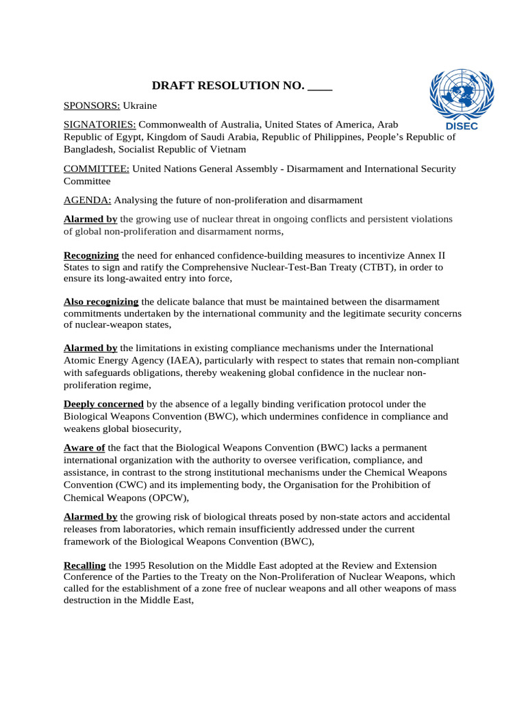 Draft Resolution Ukraine Block | PDF | Nuclear Proliferation | Nuclear ...