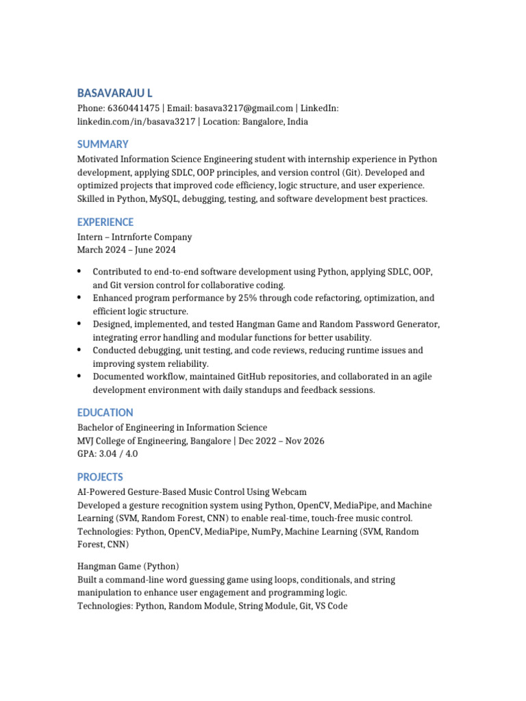 Basavaraju_Resume_Keyword_Optimized | PDF | Python (Programming ...