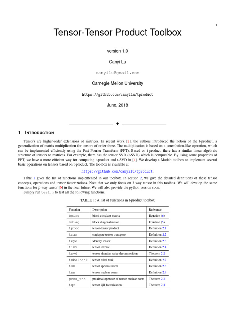 Tensor-Tensor Product Toolbox: Canyi Lu | PDF | Matrix (Mathematics ...