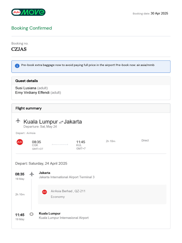 AirAsia Flight Booking Confirmation | PDF