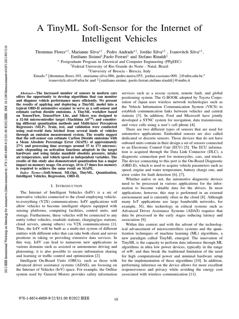 A Tinyml Soft-Sensor For The Internet of Intelligent Vehicles | PDF | Machine Learning ...