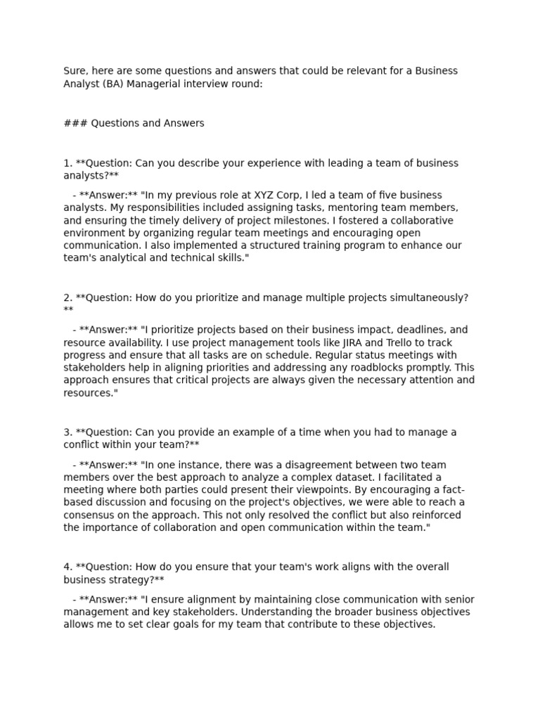 Business Analyst Manager Interview Prep | PDF | Performance Indicator ...