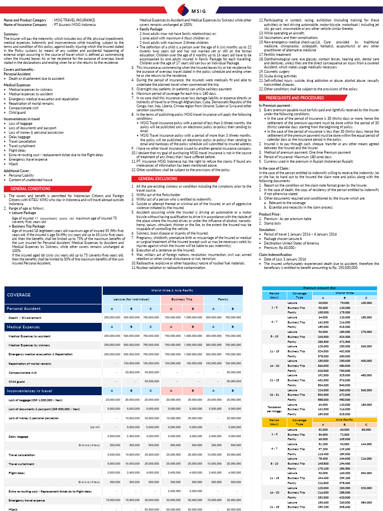 Ringkasan Produk Travel Insurance Sample | PDF | Insurance | Indemnity