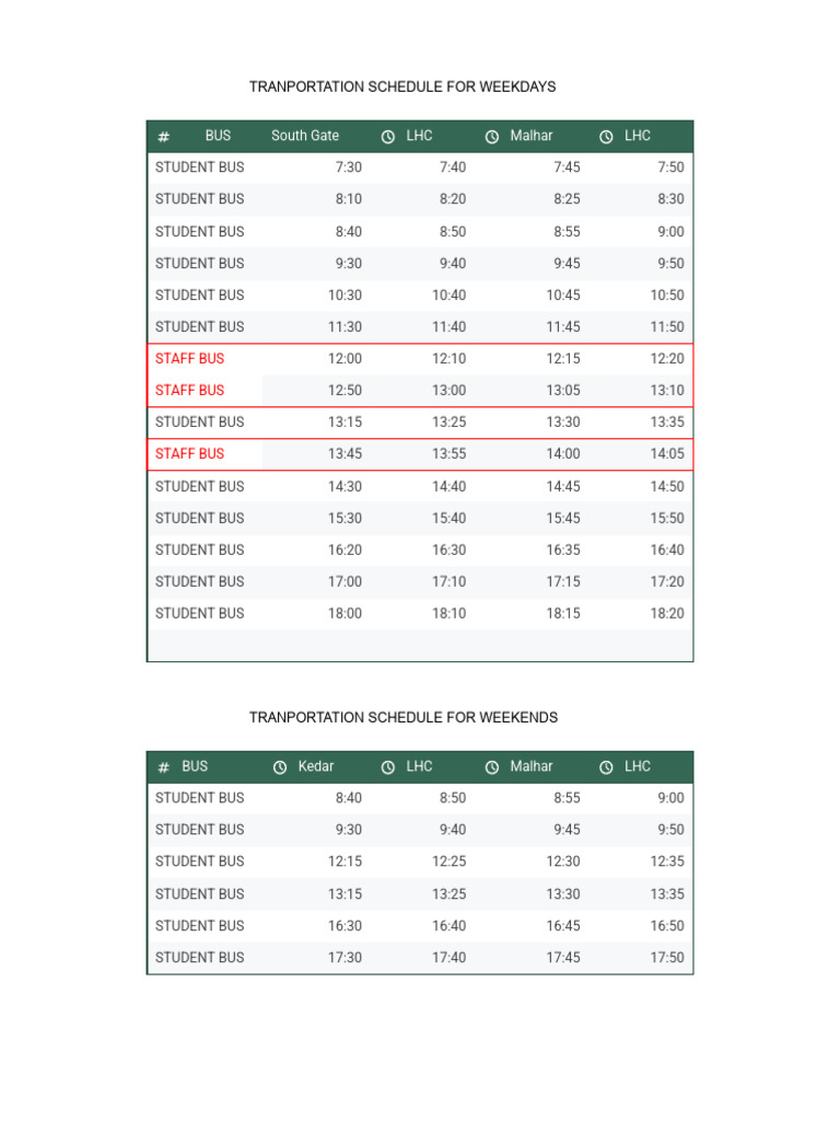 Transportation Schedule From 18-09-2025 | PDF