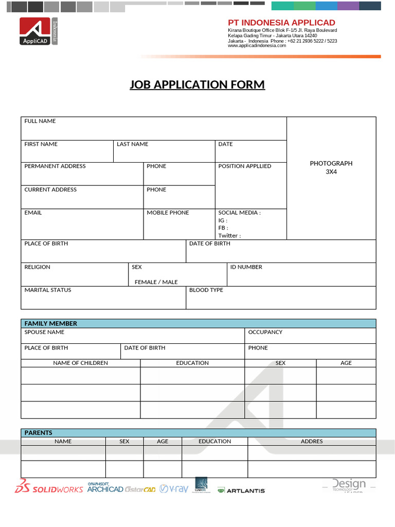 Job Application Form for PT Indonesia Applicad | PDF | Jakarta | Business