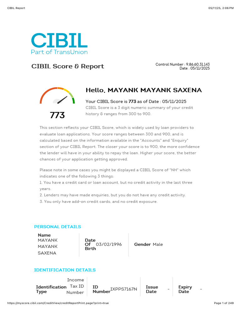 CIBIL Report Latest 5 Nov | PDF | Credit | Finance & Money Management