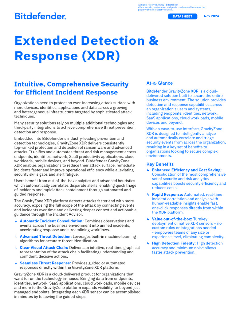 Bitdefender GravityZone XDR Datasheet en | PDF | Computer Security | Security