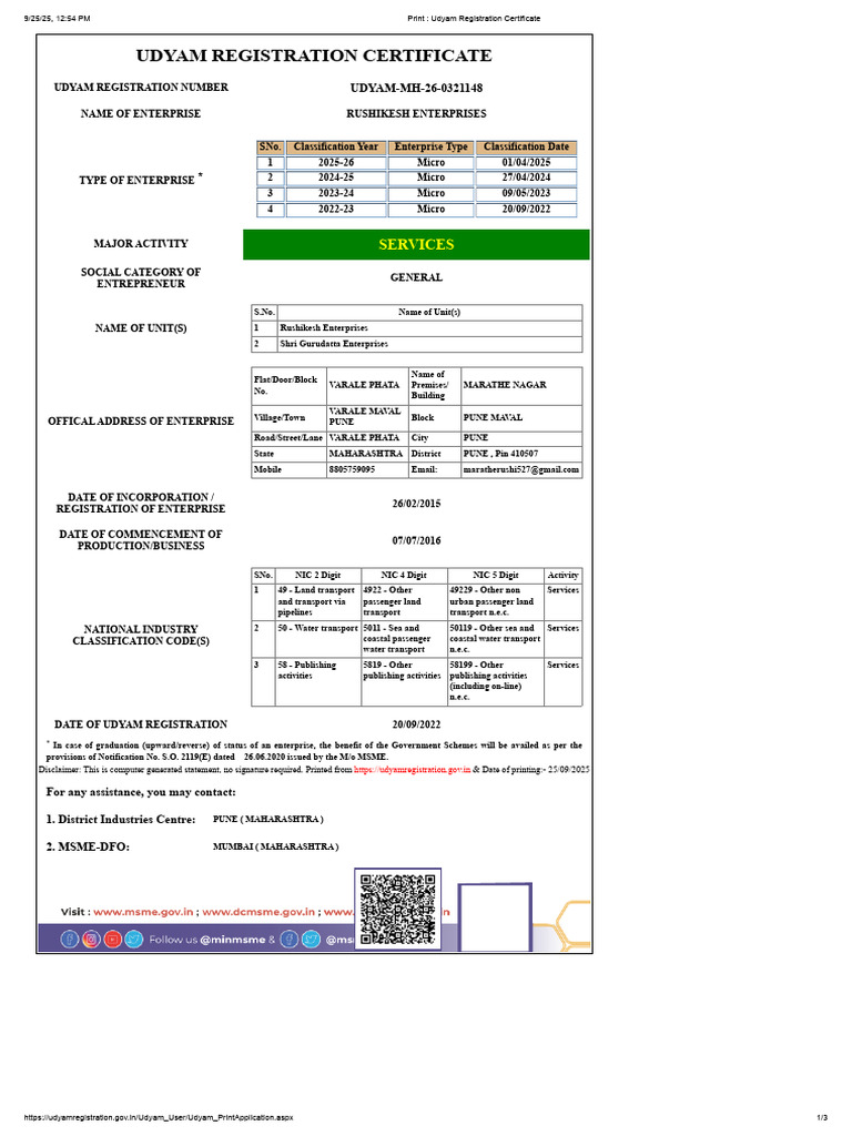 Udyam Registration for Rushikesh Enterprises | PDF
