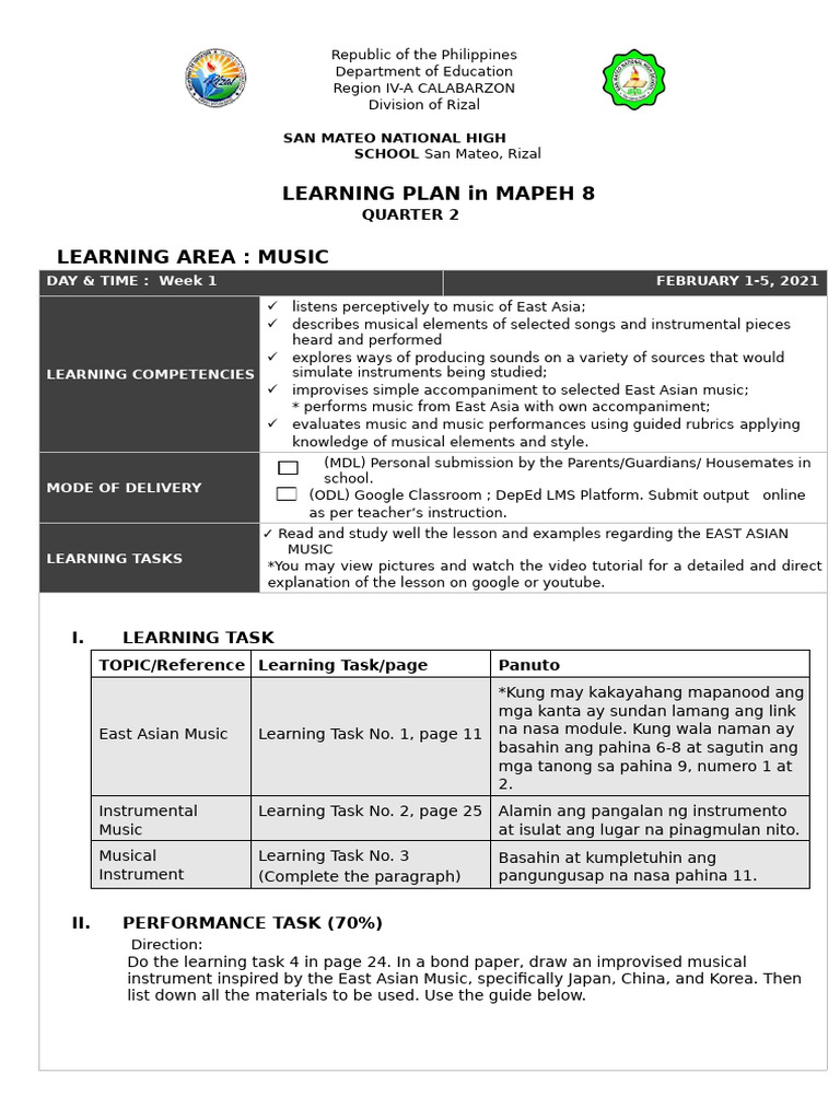 G8 Weekly Home Learning Plan MAPEH PDF | PDF | Aerobic Exercise ...