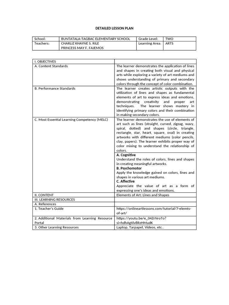 Lesson Plan Arts | PDF | Learning | Shape