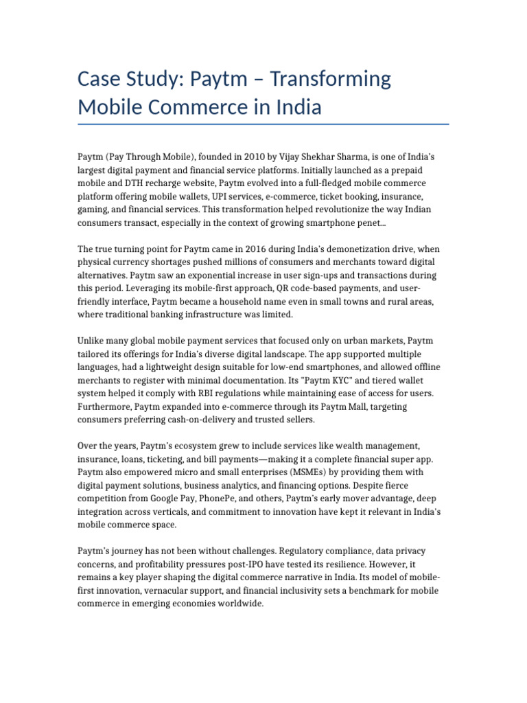 Paytm's Mobile Commerce Revolution in India | PDF | Banking Technology ...