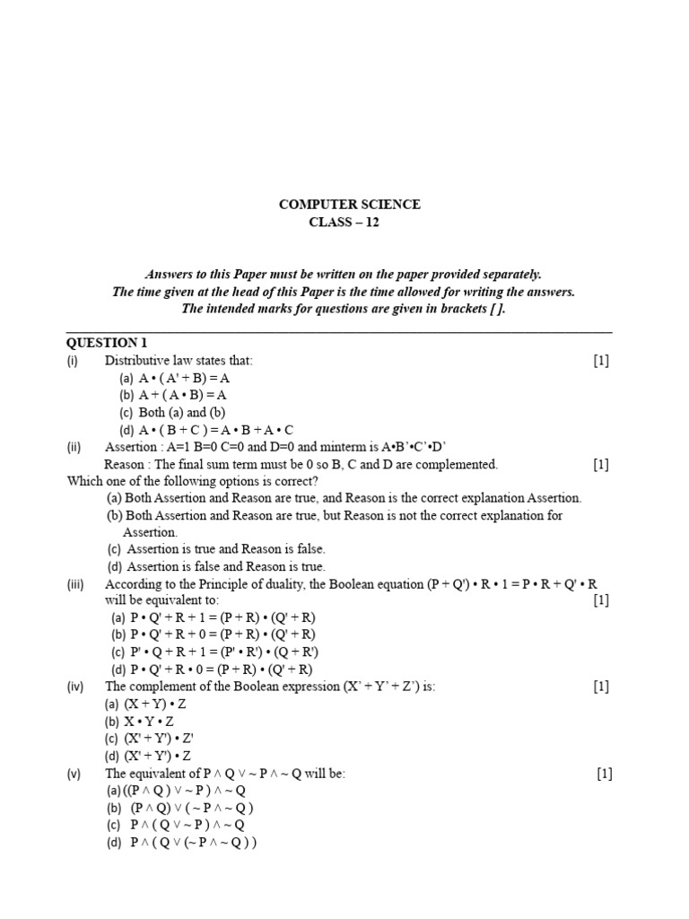Class 12 Computer Science Exam Guide | PDF | Boolean Algebra | Teaching ...