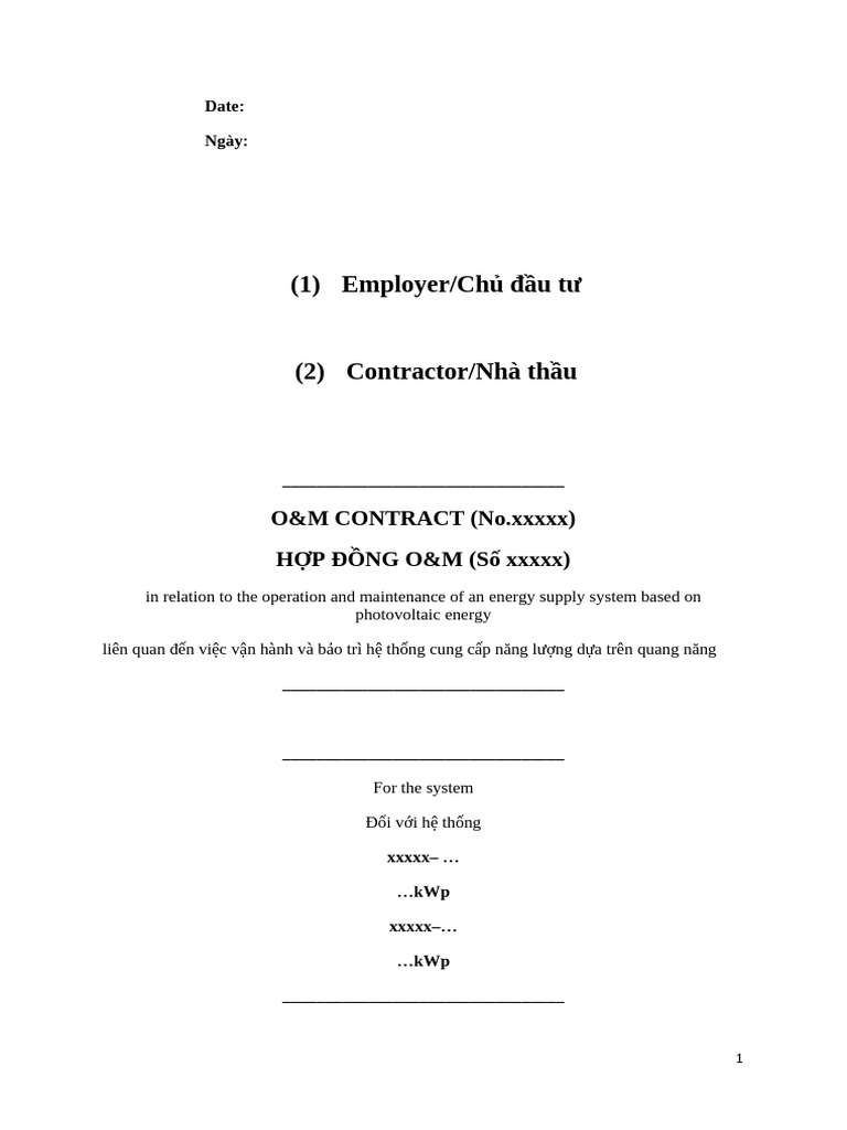 1. O&M contract- Template | PDF