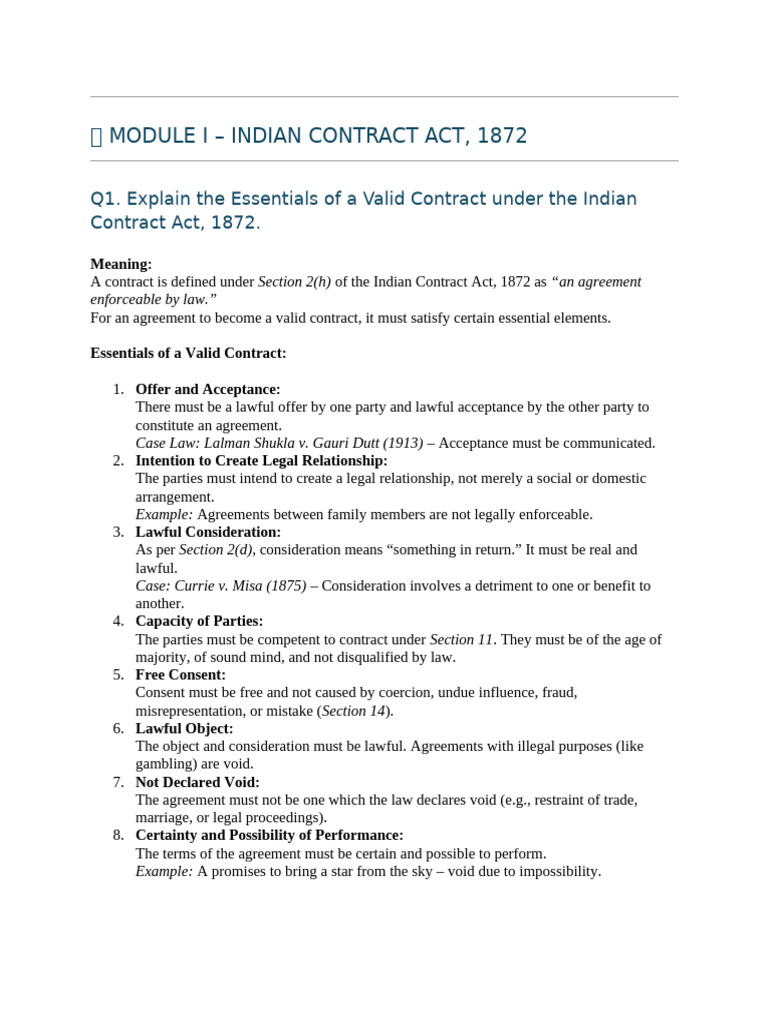 Essentials of Valid Contracts in India | PDF | Business Law | Consent