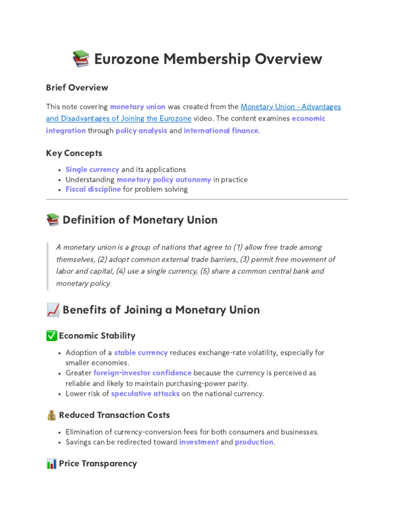 Monetary Union - Advantages and Disadvantages of Joining The Eurozone ...