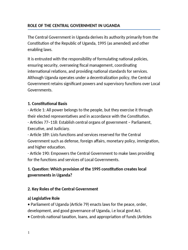 Central Government's Role in Uganda | PDF | Government Of India ...