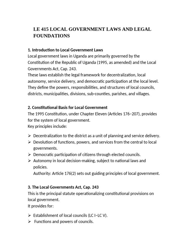 Local Government Laws (Simple Hand Out) | PDF | Uganda | Justice