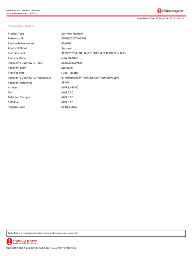 DuitNow Transfer Receipt Details | PDF