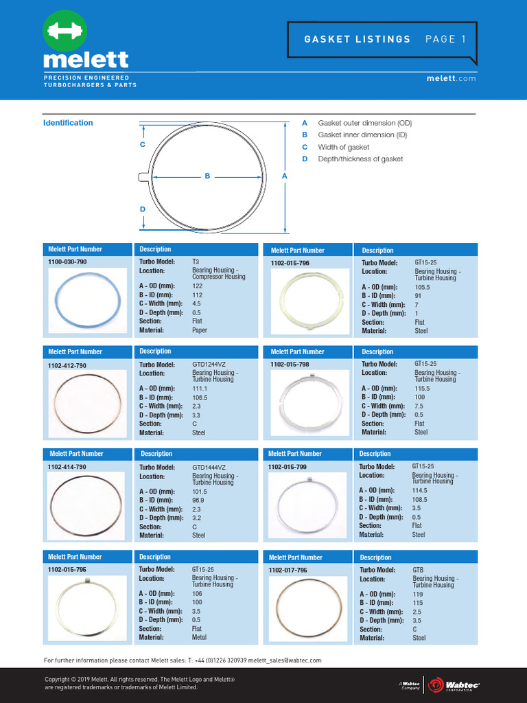 Turbocharger Gasket Specifications List | PDF | Turbocharger | Rotating ...