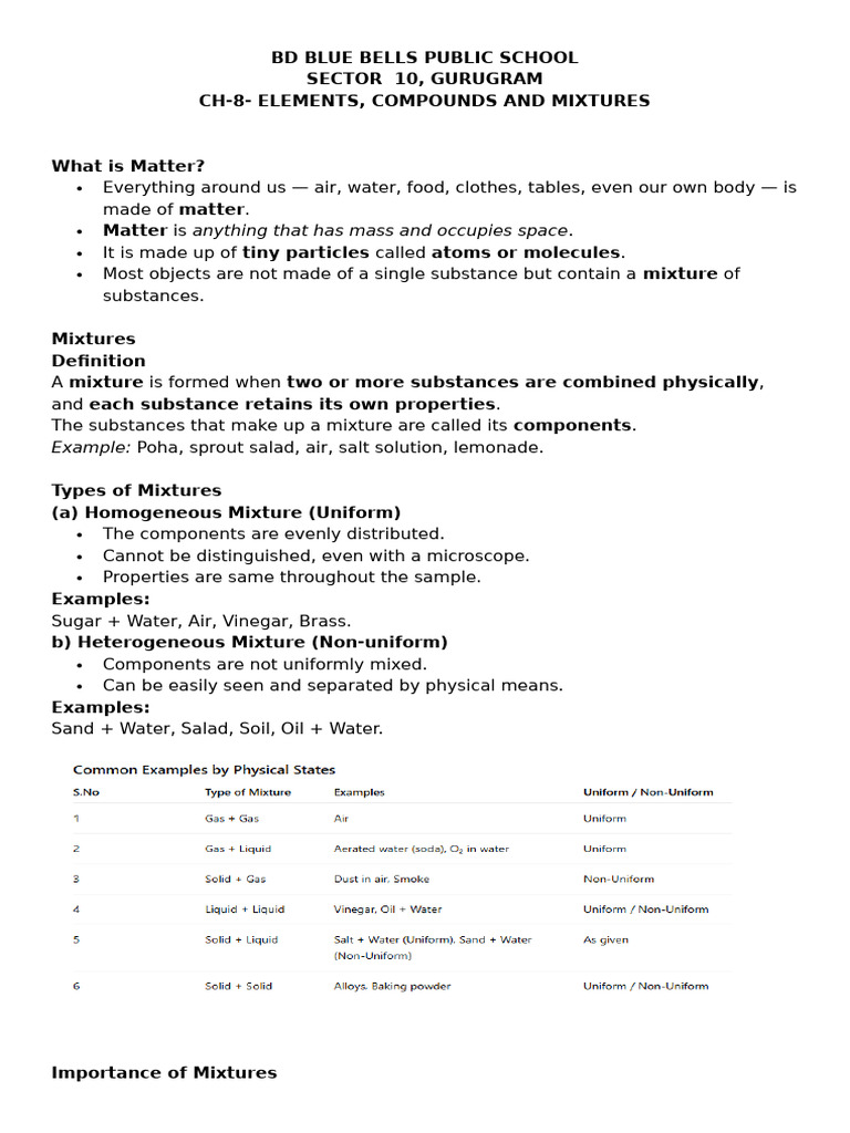 Elements Mixtures and Compoounds Notes | PDF | Mixture | Chemical ...