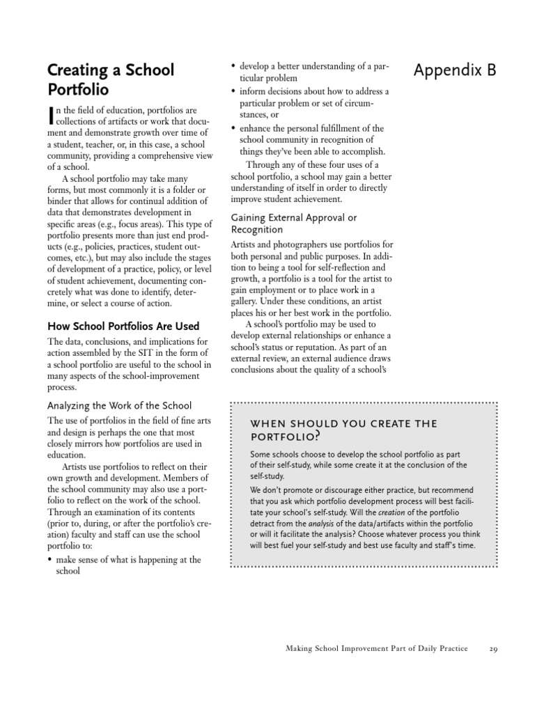 Creating A School Portfolio: Appendix B | Download Free PDF ...