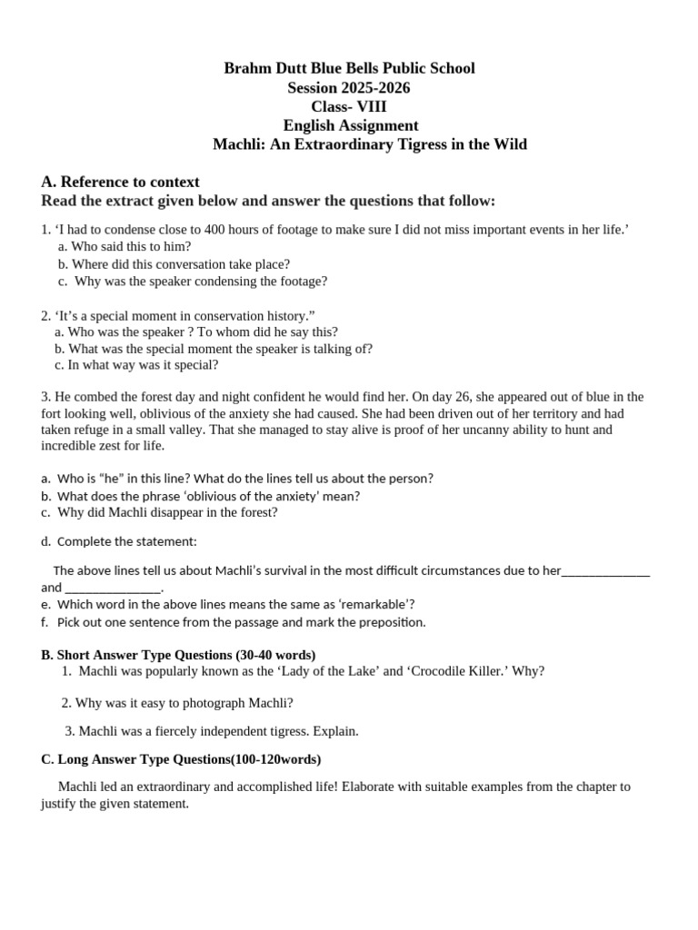 1759577153388 Assignment Machli the Tigress in the Wild (1) | PDF