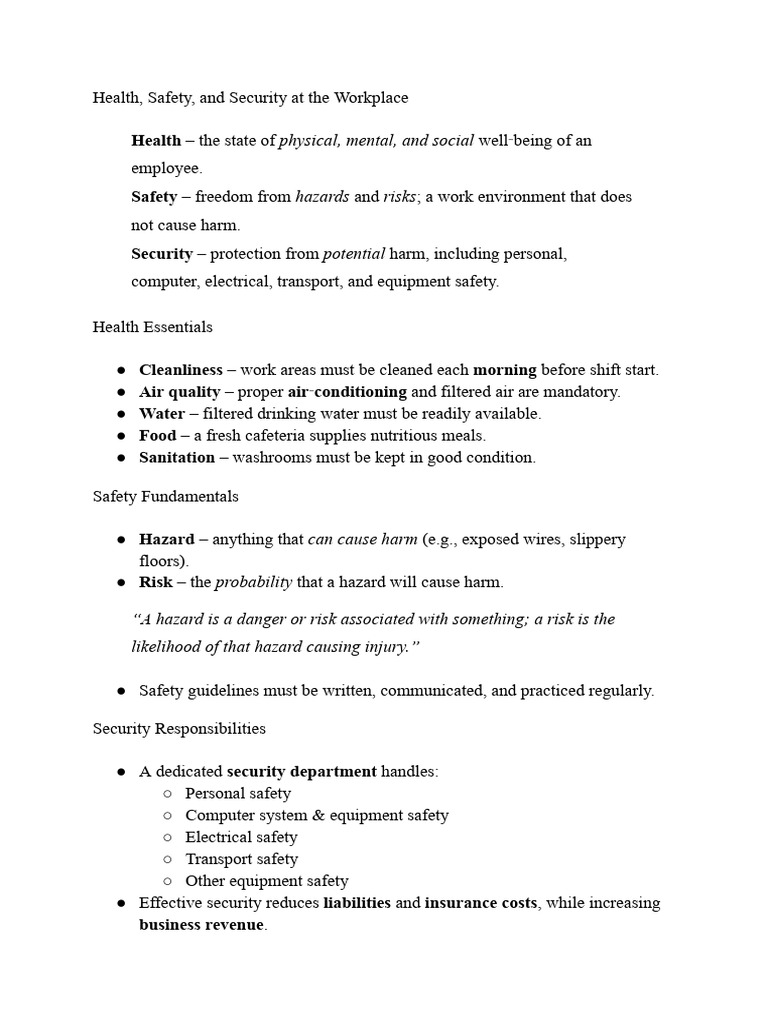 Workplace Health, Safety, and Security Guide | PDF | Personal ...