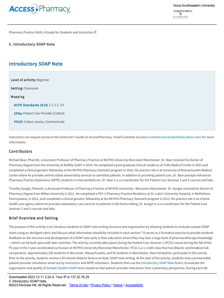 Introductory SOAP Note Guide for Students | PDF | Pharmacy | Peripheral ...