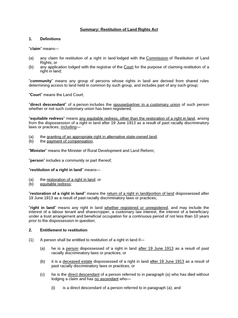 Restitution of Land Rights Overview | PDF | Justice | Crime & Violence