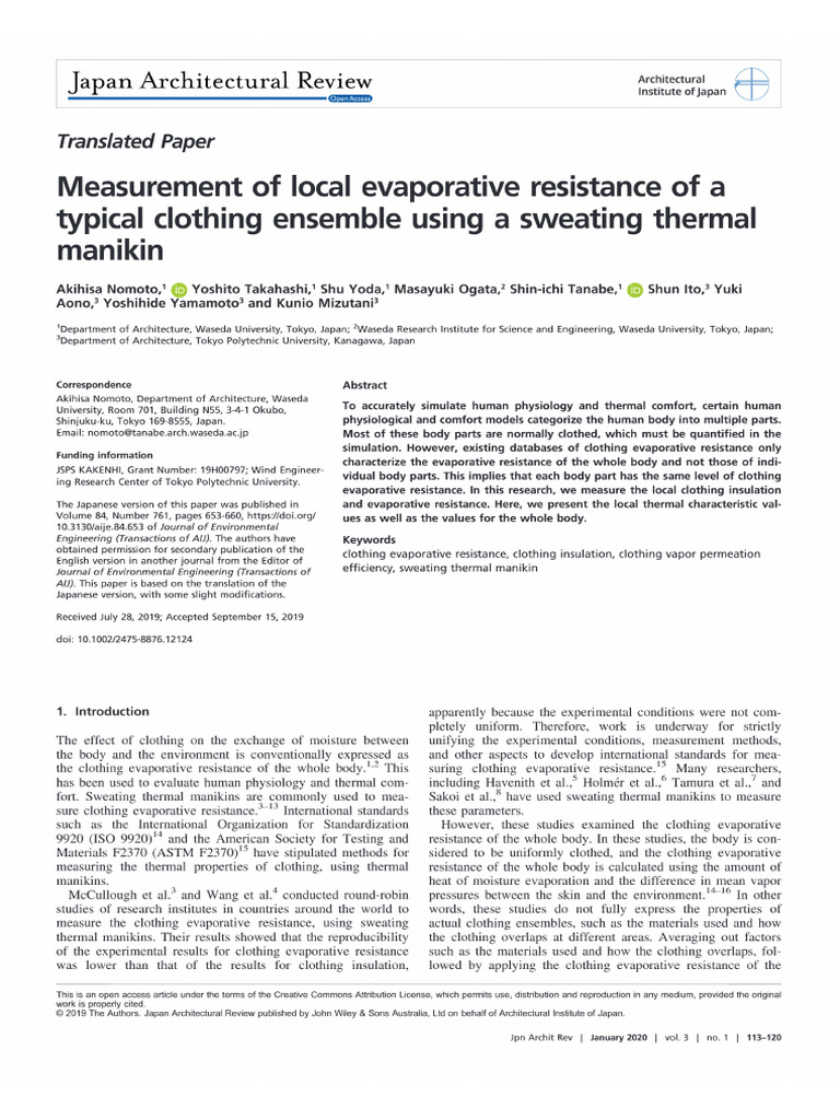 2020 - Measurement of Local Evaporative Resistance of A Typical ...