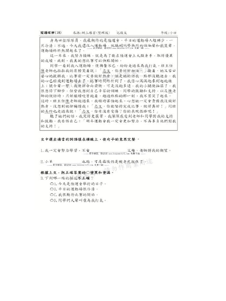 P4 Chi Reading Comprehension | PDF