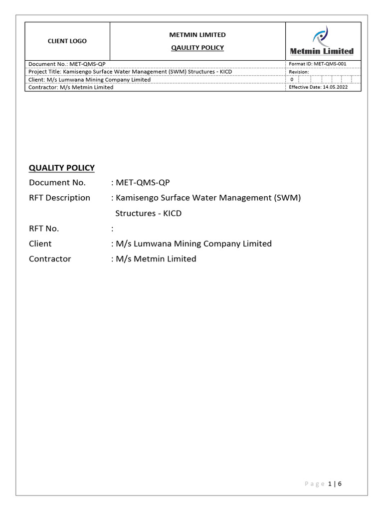 04 MET QMS-QP Quality Policy. | PDF | Quality Management System | Audit