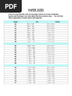 Table of Paper Sizes From 4A0 To A10 | PDF | Printing Materials | Equipment