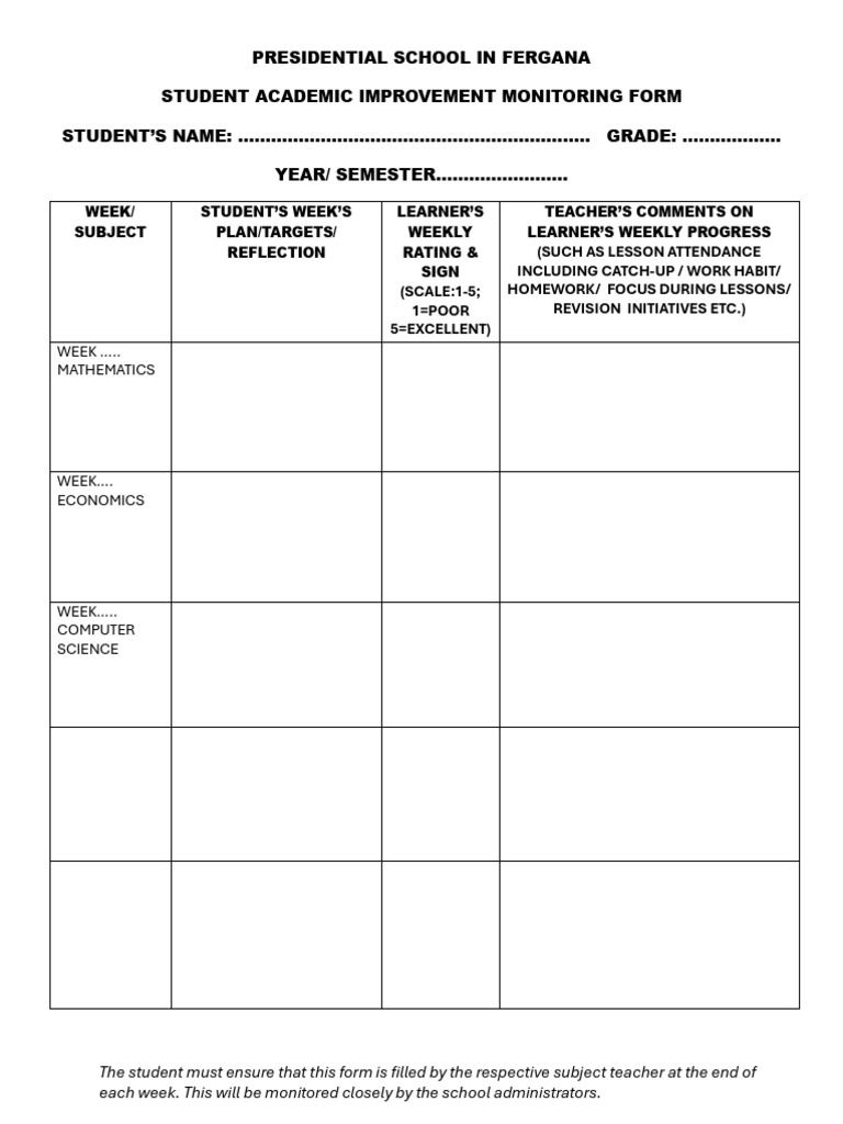 PDF - Academic Improvement Monitoring Form | PDF