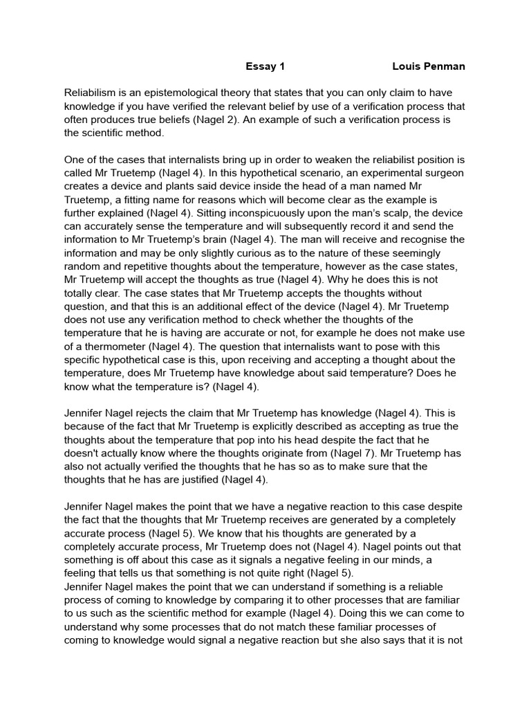 PHIL201 - Essay 1 - Louis Penman | PDF | Thought | Knowledge