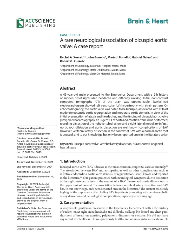 A rare neurological association of bicuspid aortic valve: A case report ...