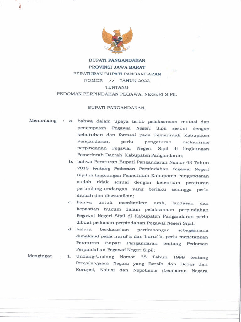 Perbup Mutasi Nomor 22 Tahun 2022 | PDF