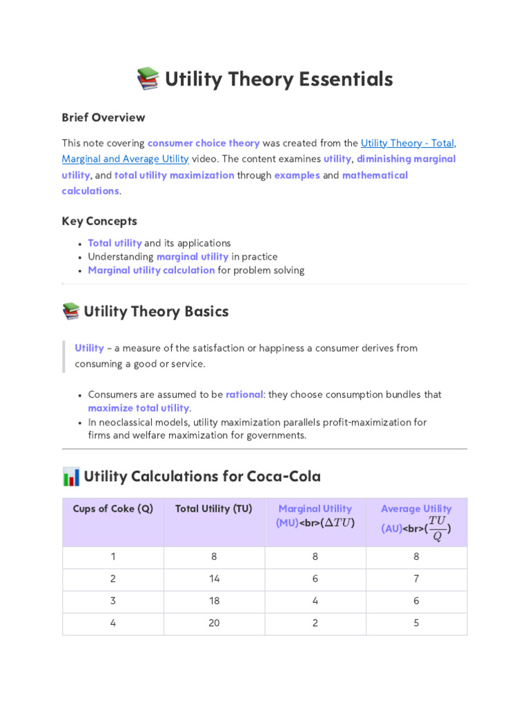 Understanding Average Utility Concepts | PDF | Utility | Marginal Utility