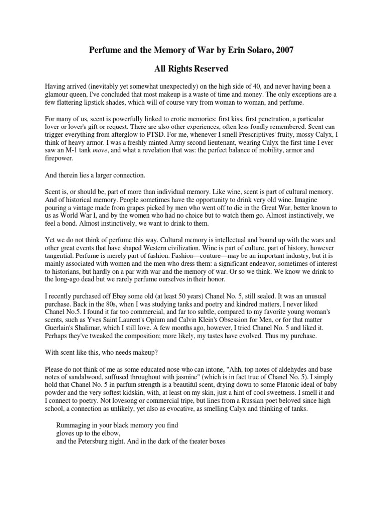 Perfume and The Memory of War by Erin Solaro | PDF | Perfume | Odor