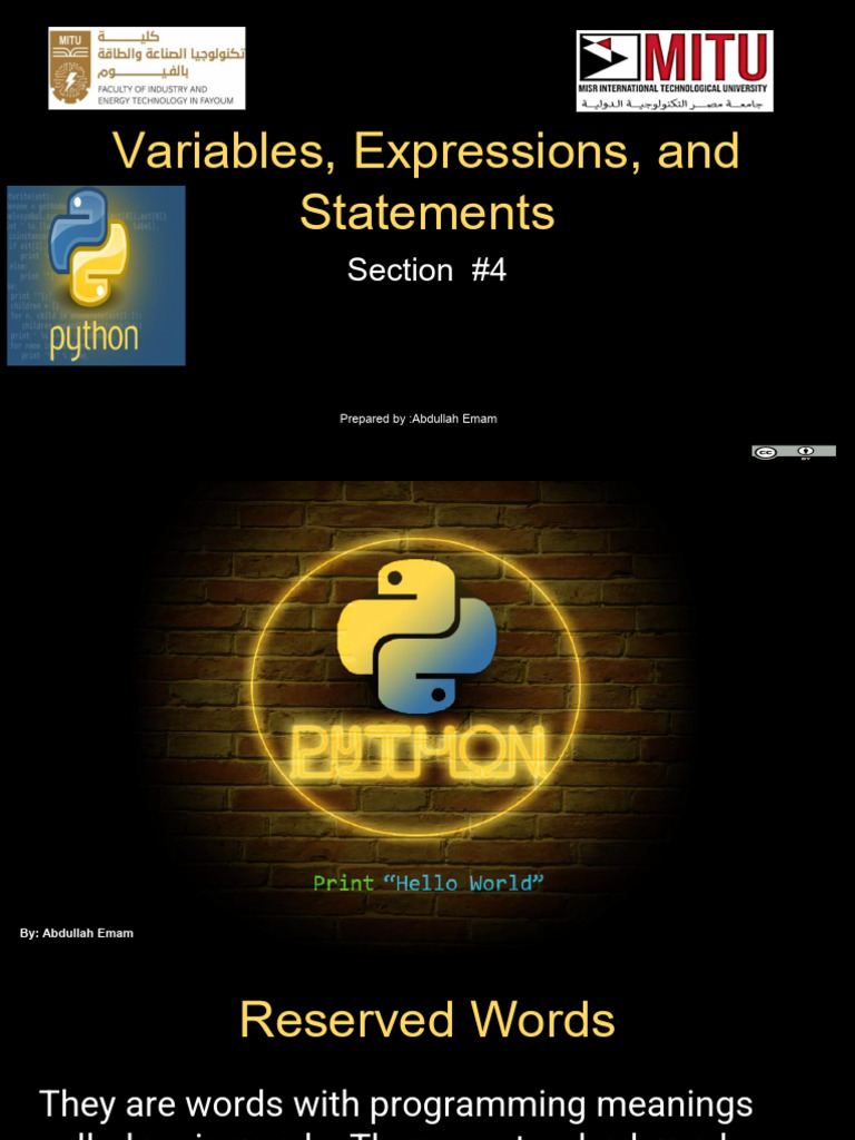 Python 04 Expressions | PDF | Variable (Computer Science) | Reserved Word