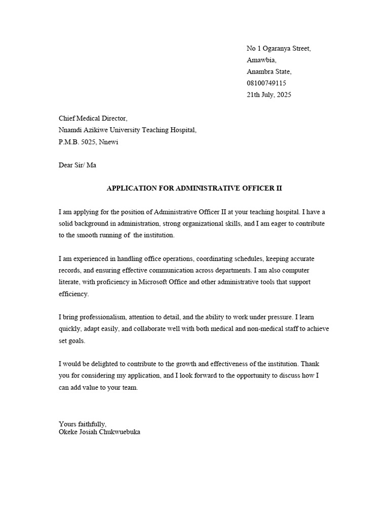 Application Letter Foradministrative Officer II. | PDF