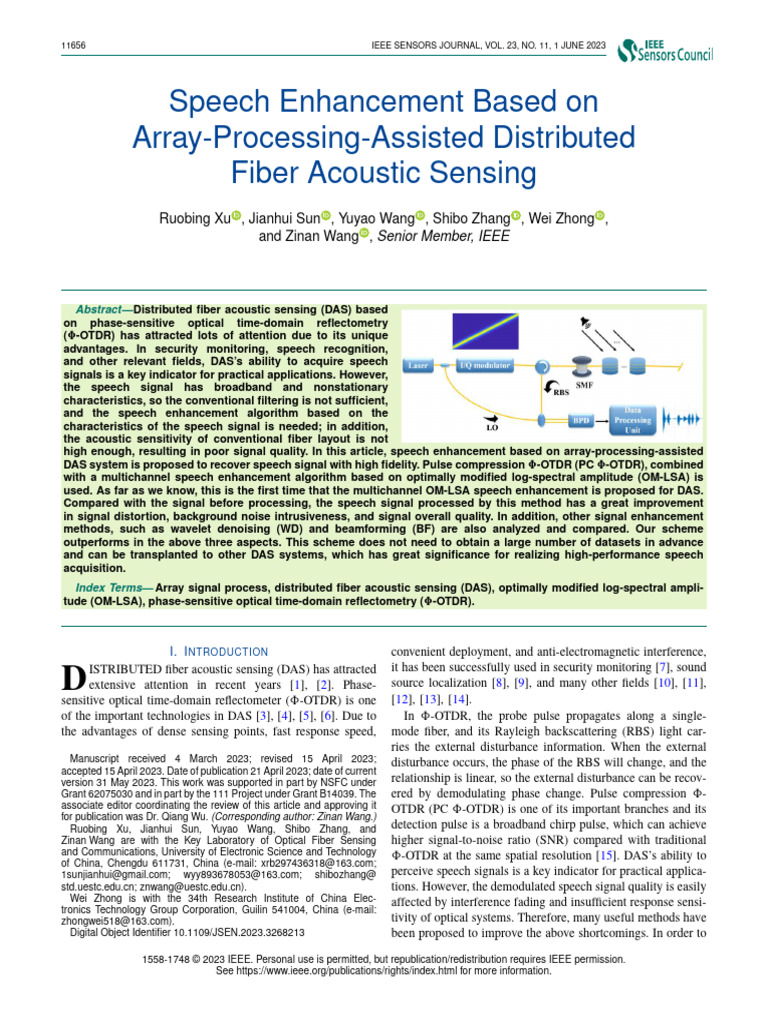 23 SENSORS JOURNAL Speech Enhancement Based on Array-Processing ...