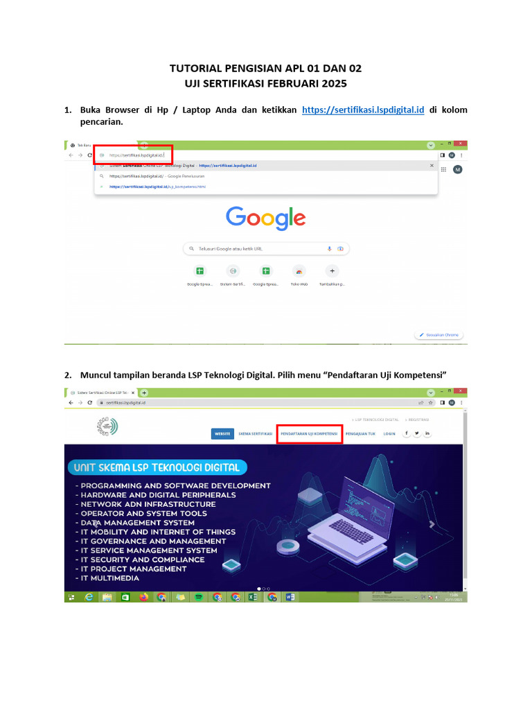 Tutorial Pengisian Apl 01 Dan 02 Ujikom 220225 | PDF