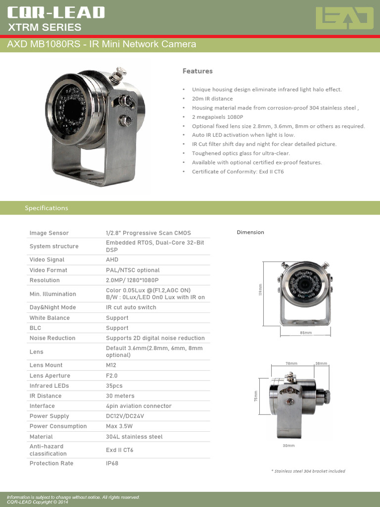 AXD MB1080RS IR Mini Network Camera | PDF | Camera Lens | Infrared
